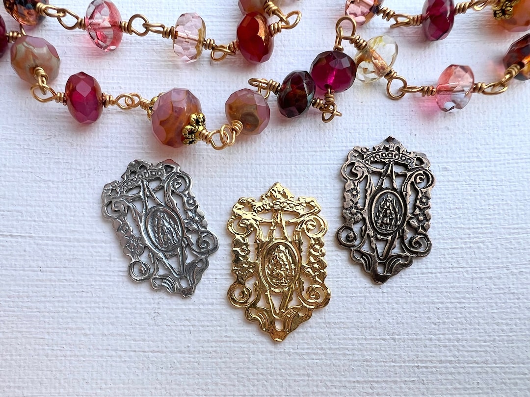 Lg Auspice Maria Rosary Centerpiece W/crown Sterling Silver/bronze/gold ...