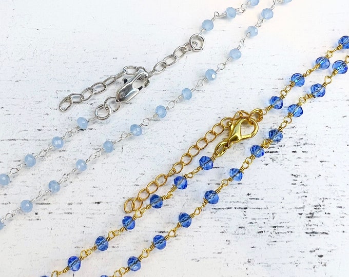 Crystal Beaded Rosary Chain Necklace With Lobster Clasp Silver or Gold ...