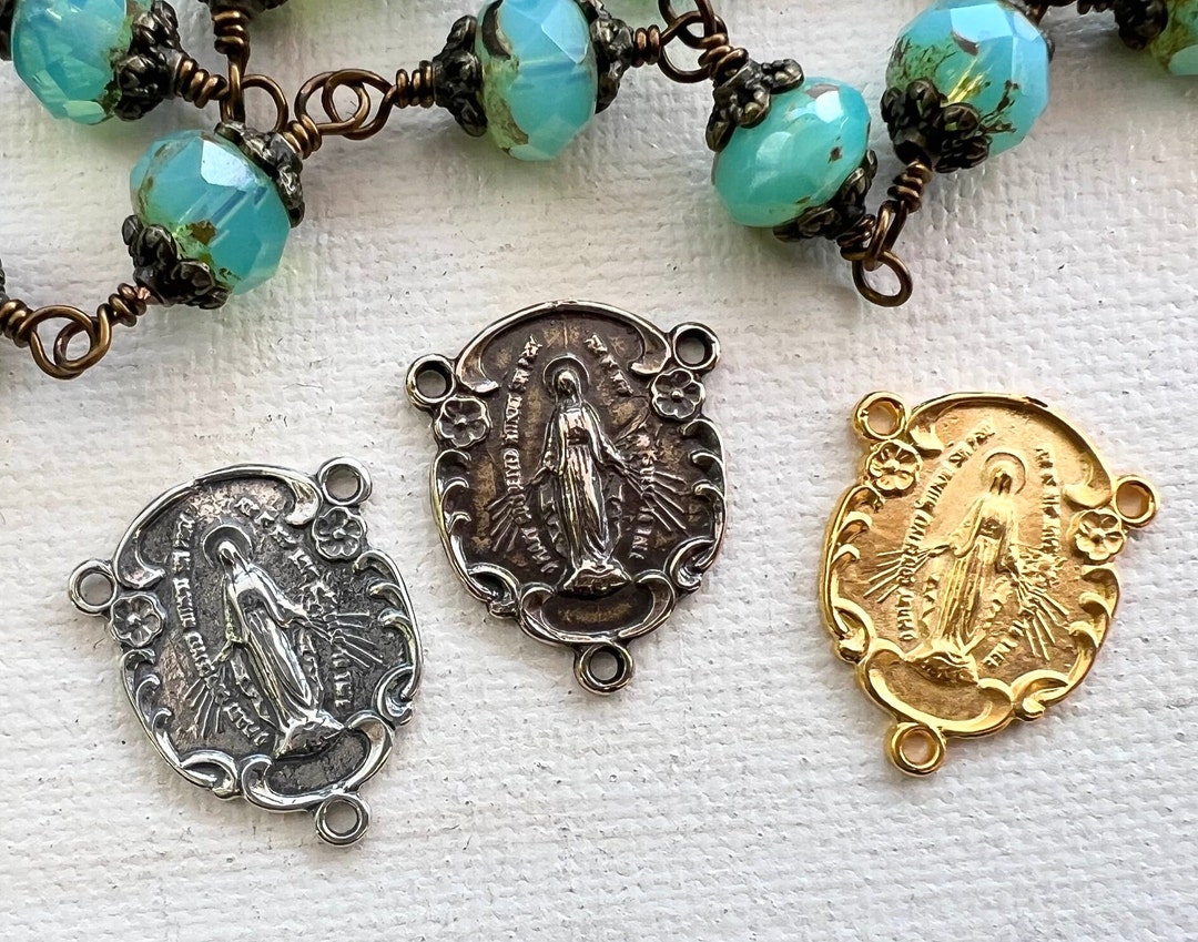 Miraculous Medal Rosary Centerpiece Sterling Silver/pure Bronze/gold ...