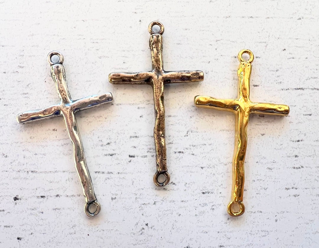 1pc Rustic Connector Cross Hammered Wavy Finish Sterling Silver/bronze ...