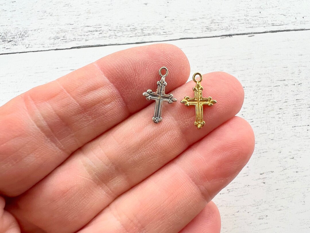 1pc Mini Cross Charm 8mm X 15mm Sterling Silver Mini Bracelet Charm ...