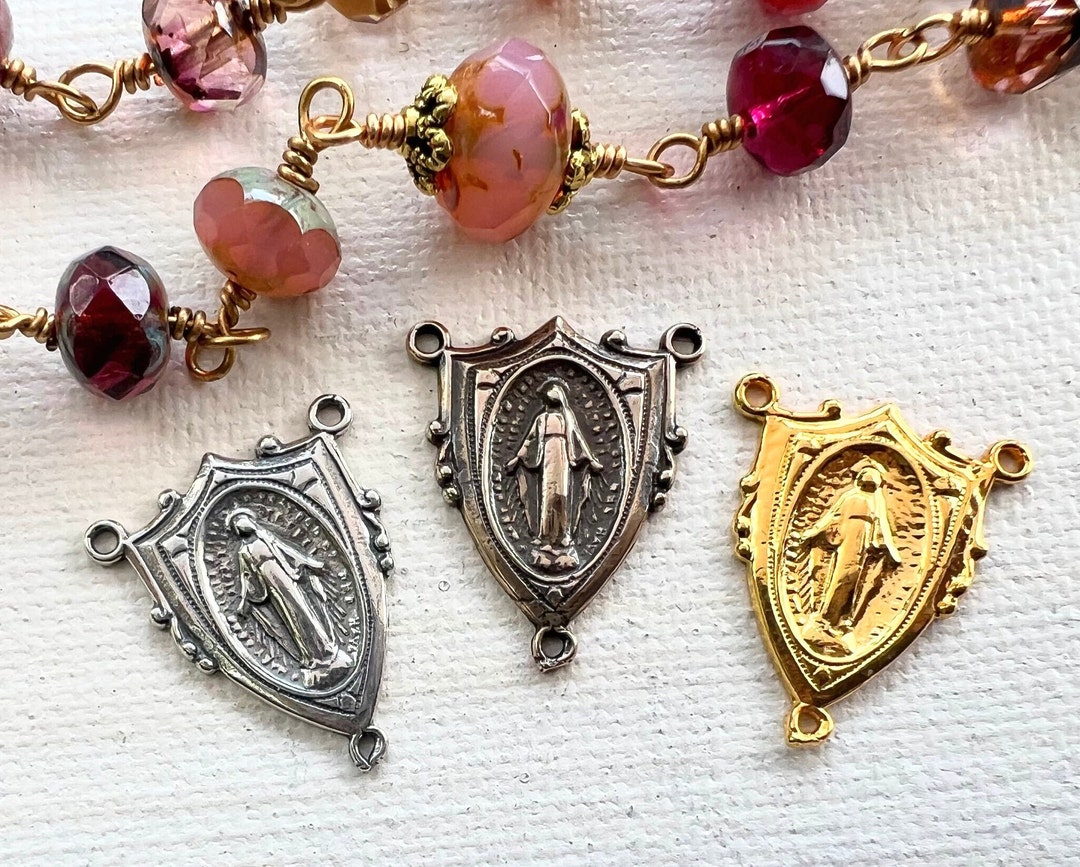 Miraculous Medal Rosary Centerpiece Sterling Silver/pure Bronze/gold ...