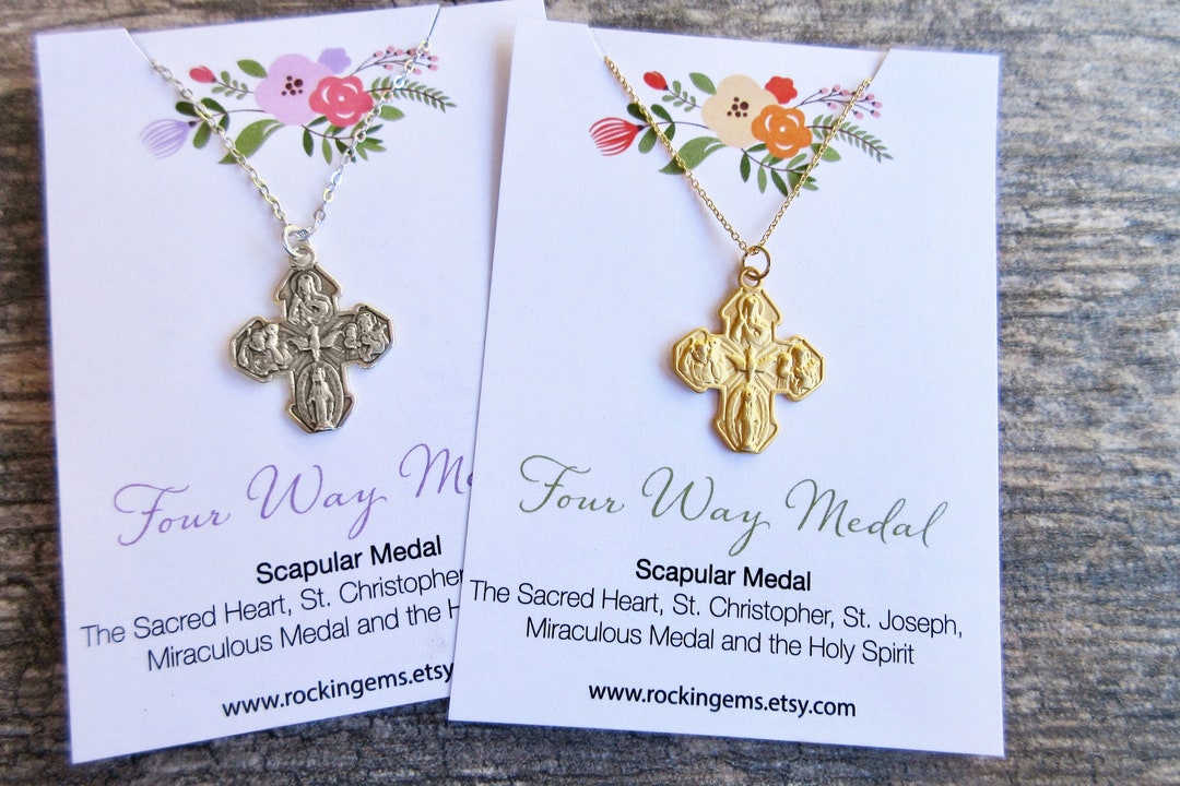 Scapular Four-way Medal Necklace Sterling Silver or 18k Gold Vermeil ...