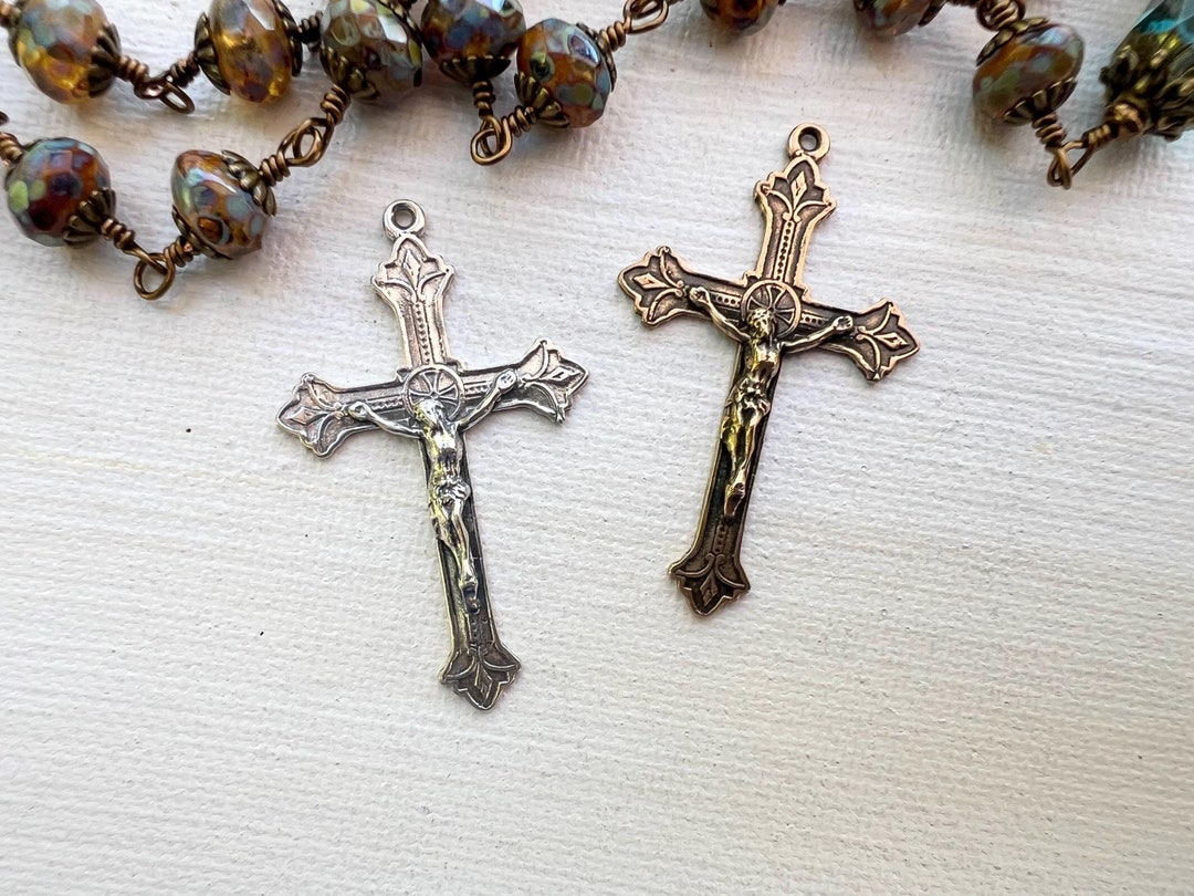 1pc Rosary Crucifix Sterling Silver/ Silver Plate or Pure Bronze 1.5 ...