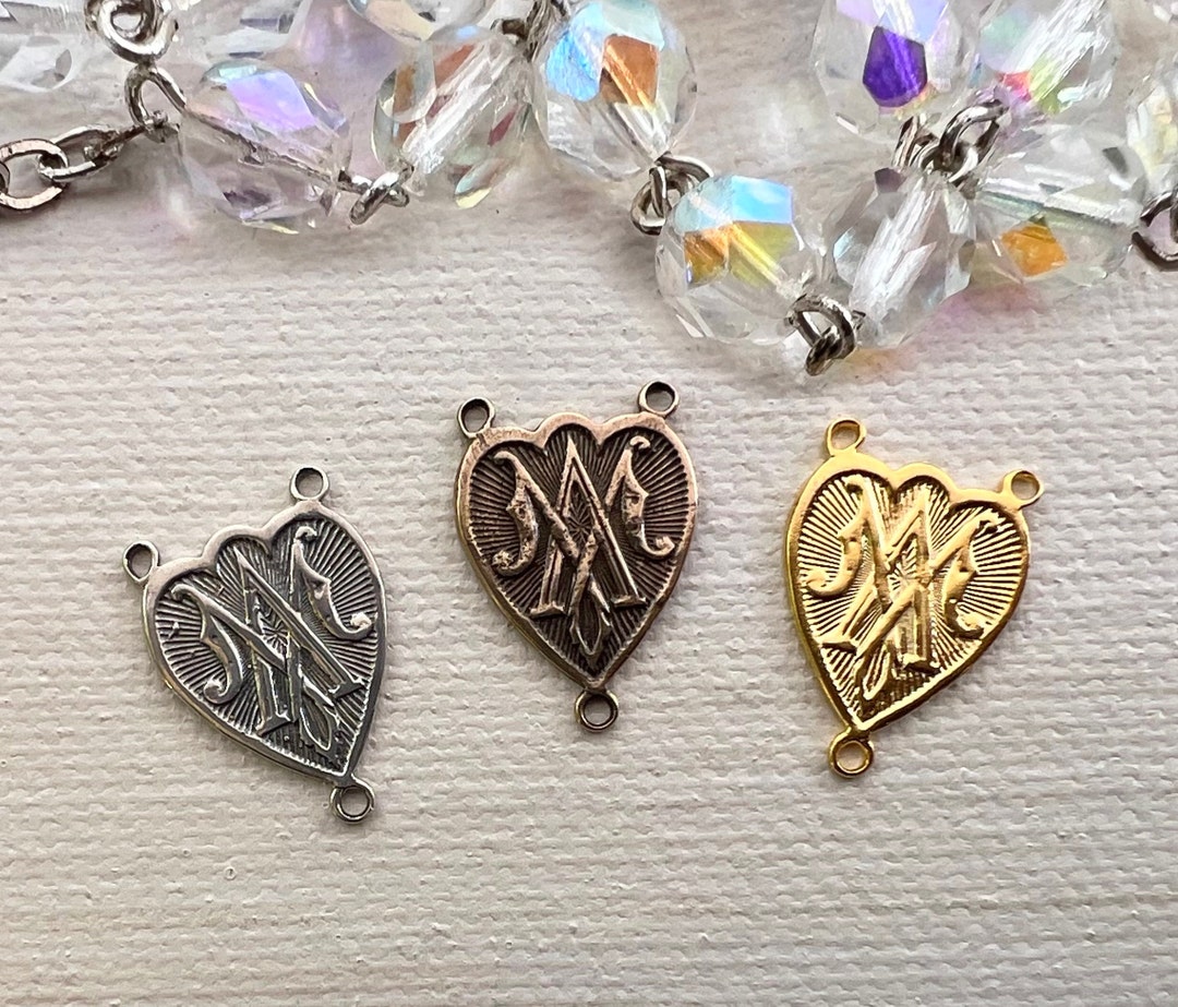 Auspice Maria Rosary Centerpiece Sterling Silver/bronze/gold Vintage ...