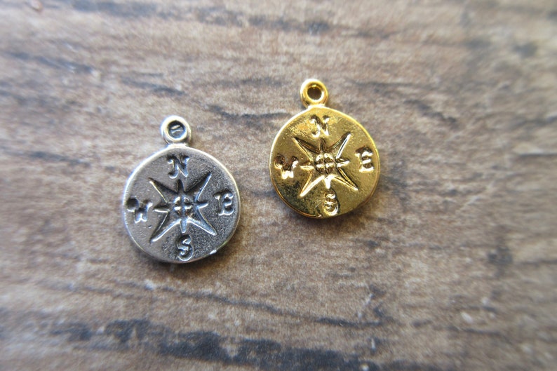 Sterling Silver 925 round Compass charm 9mm round star compass | Etsy