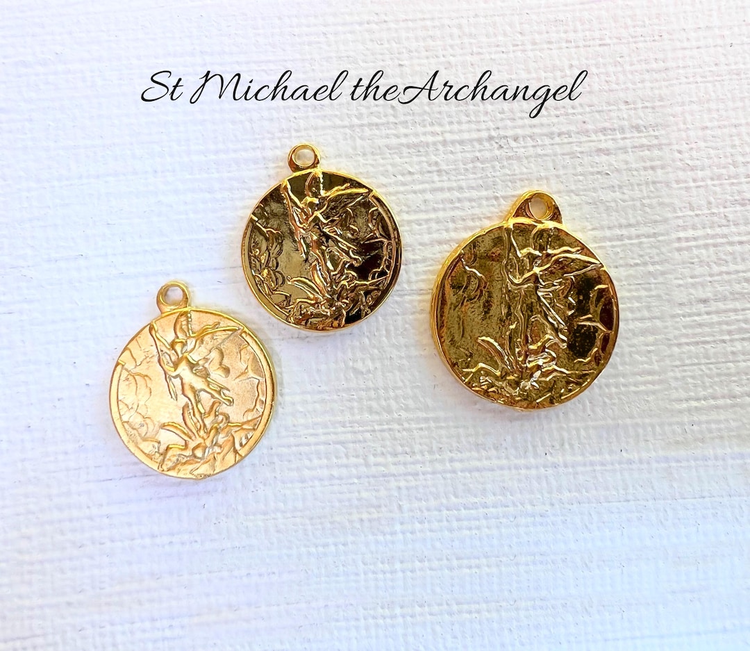 St. Michael the Archangel Medal 18k Gold Plated Sterling Silver Vintage ...