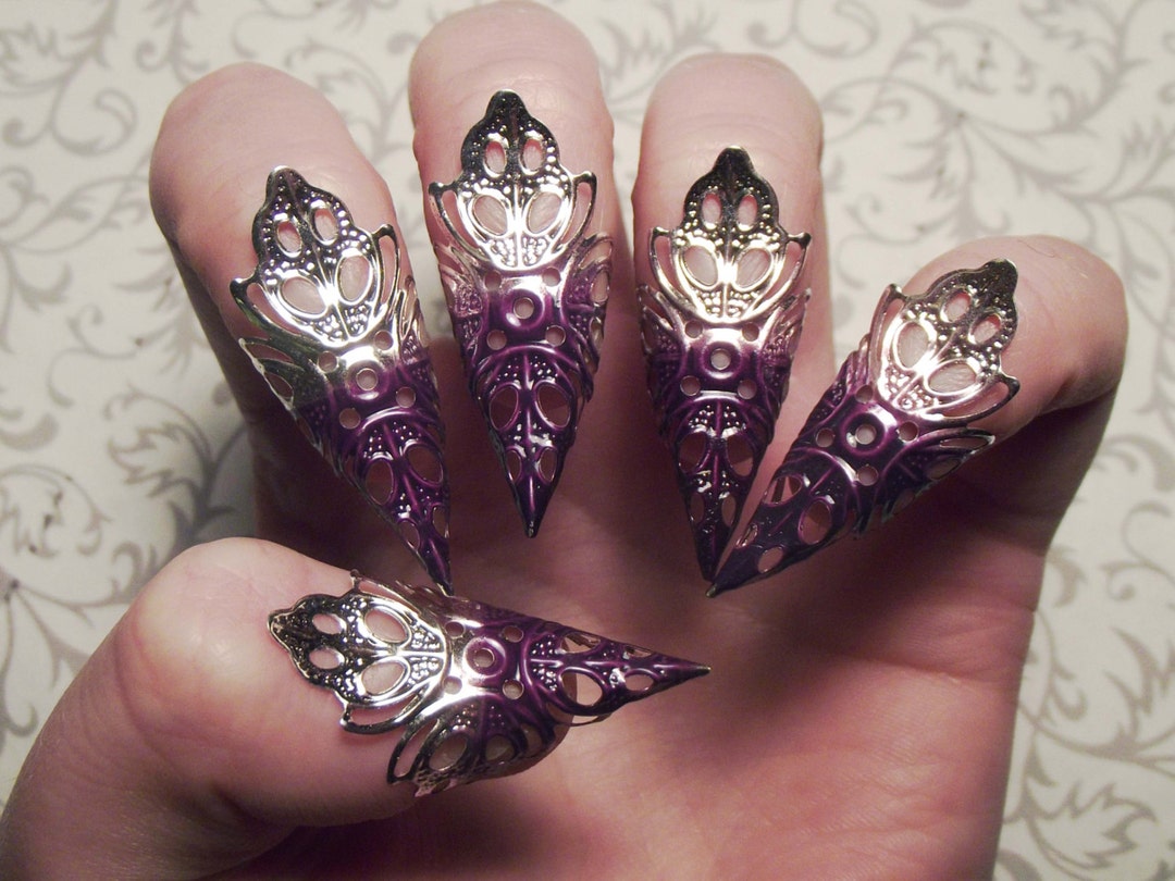 Color Tipped Silver Leaf Claws // Set of 5 // Custom Color - Etsy