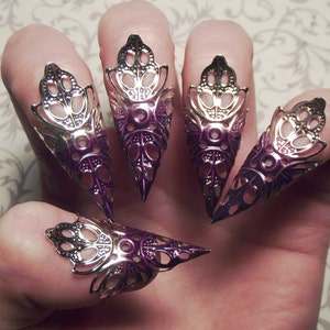 Color Tipped Silver Leaf Claws // Set of 5 // Green, Blue, Red, Purple ...