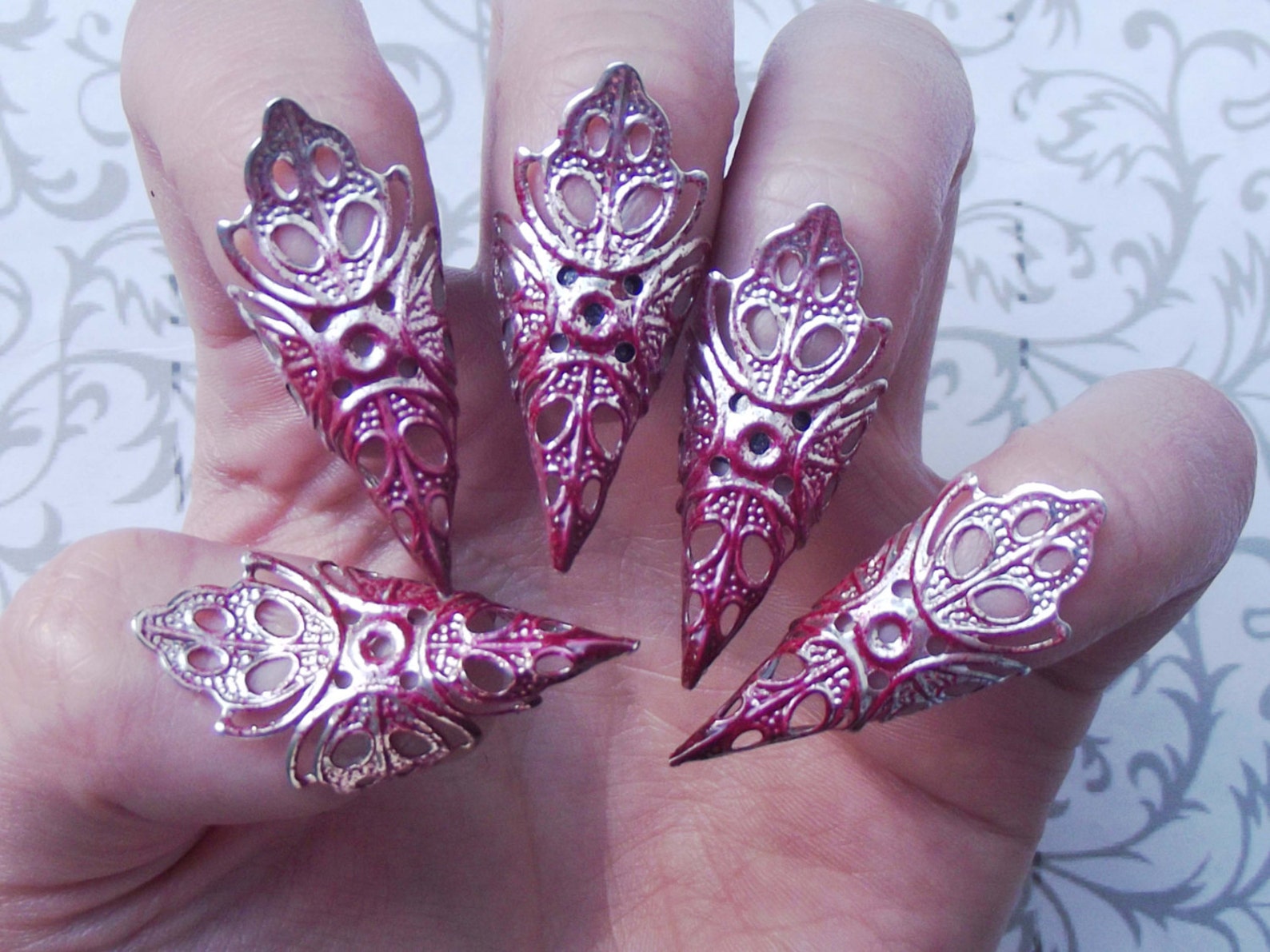 Color Tipped Silver Leaf Claws // Set of 5 // Custom Color - Etsy