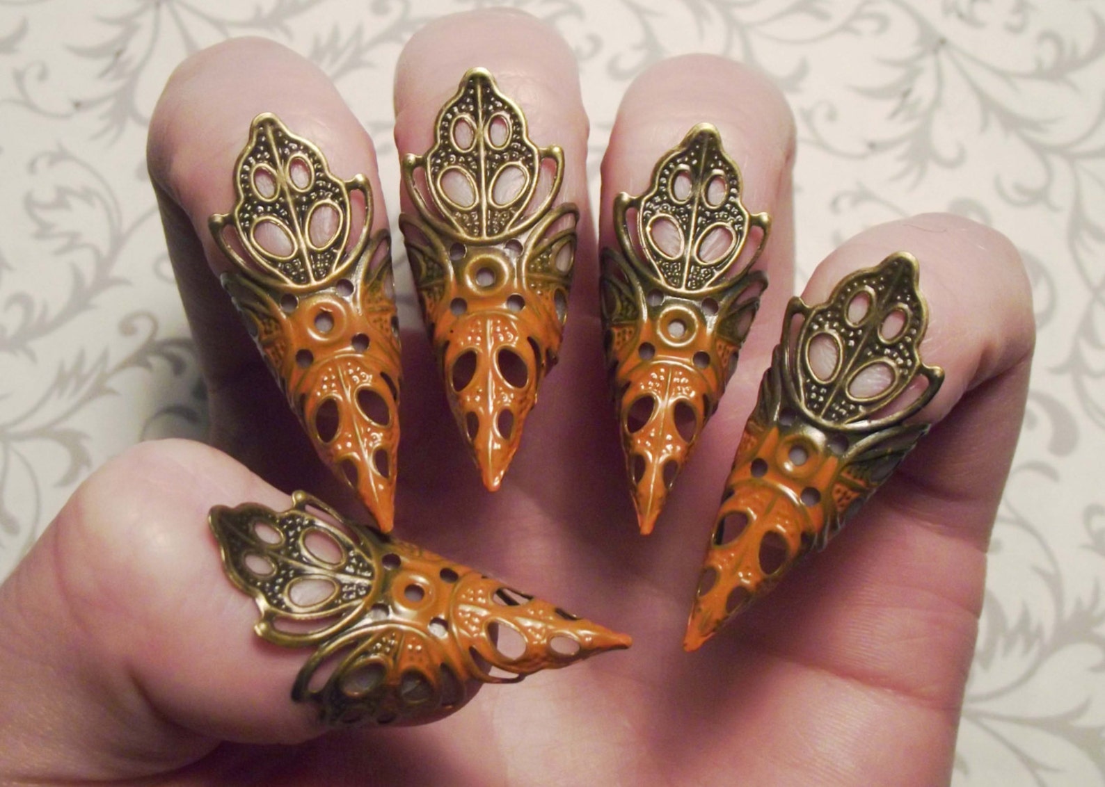 Color Tipped Bronze Leaf Claws // Set of 5 // Green Blue - Etsy