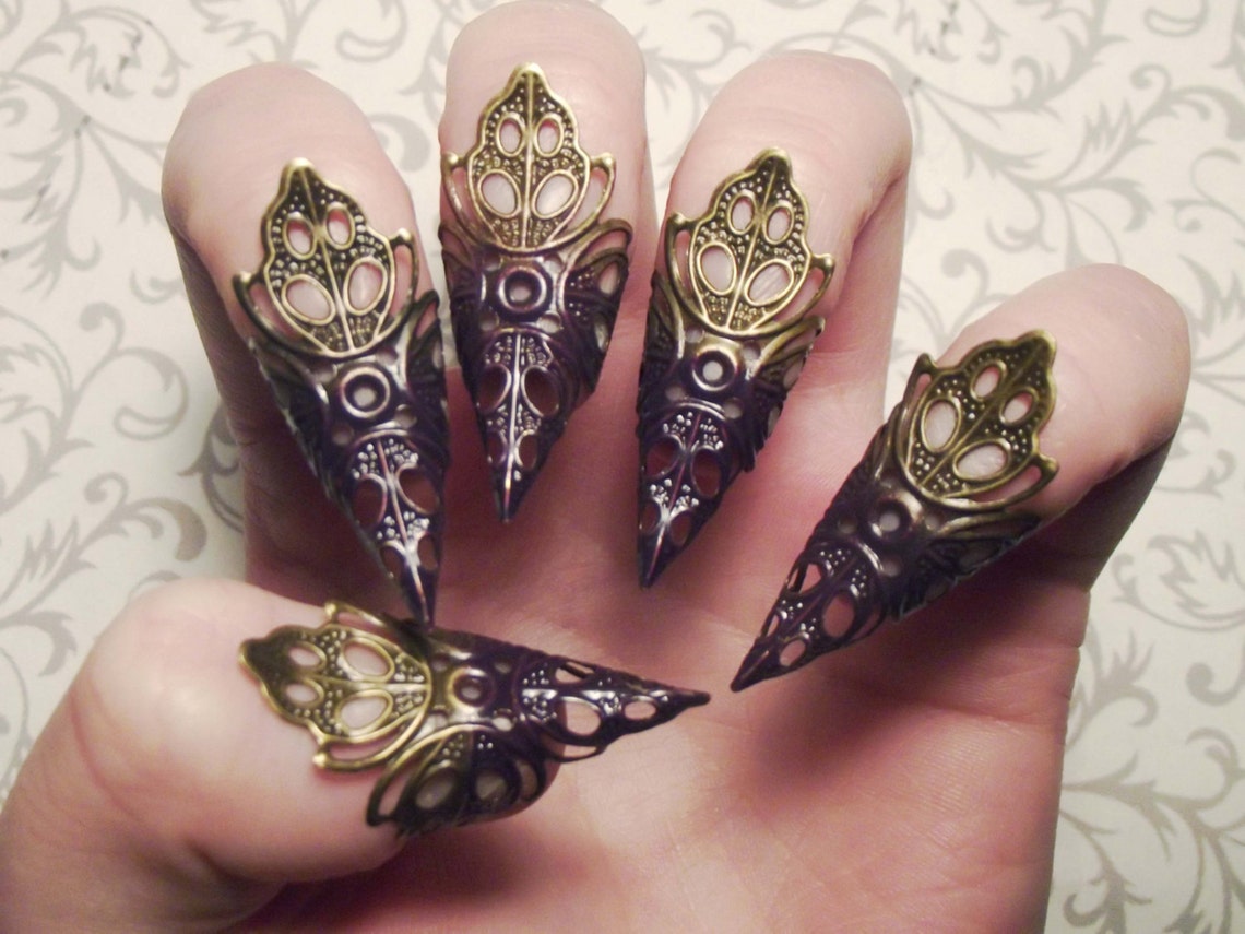 Color Tipped Bronze Leaf Claws // Set of 5 // Green Blue - Etsy