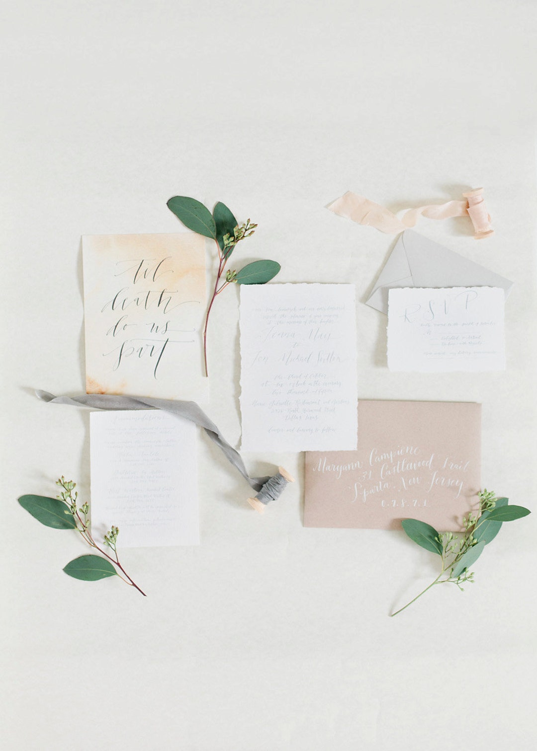 Custom Organic Calligraphy Invitation Printed on Cotton Hand Torn Paper ...