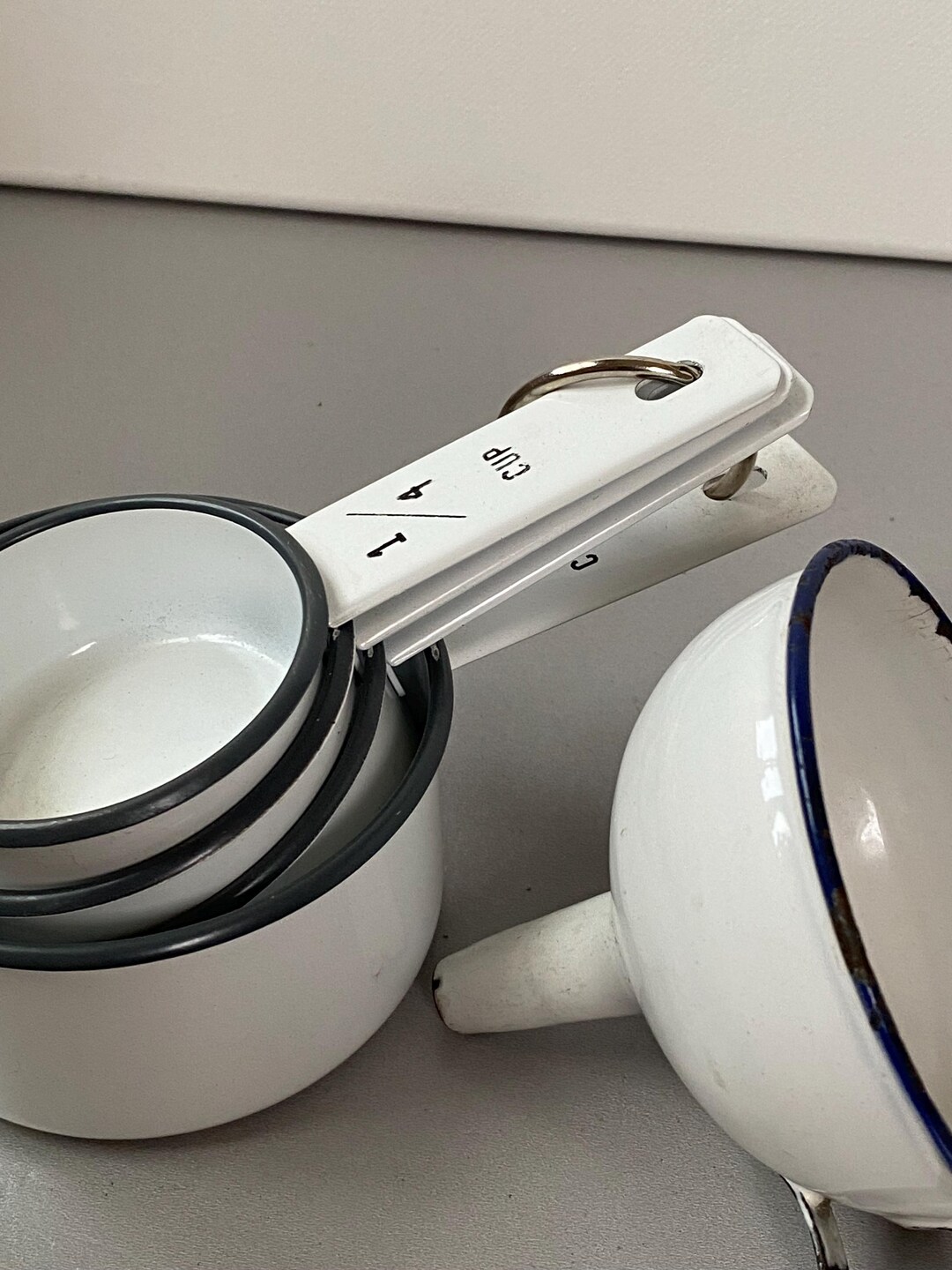 White Enamel Measuring Cups/funnel - Etsy