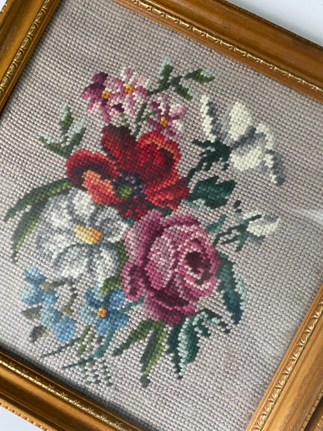 Two Framed Needlepoint- Floral Design - Etsy