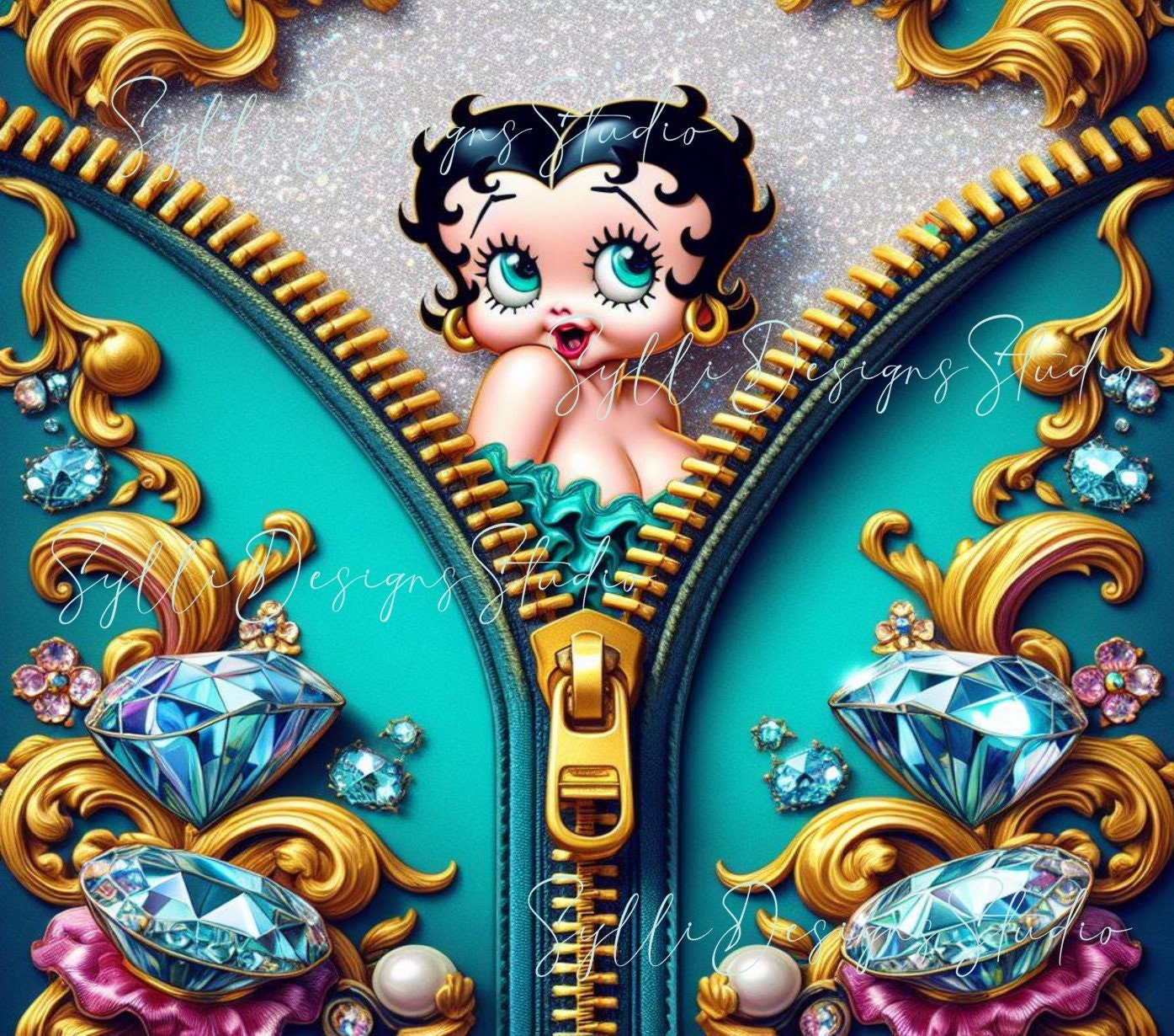 Ohh Betty , Teal Jeweled Zipper Tumbler Wrap Png , File Only 300 Dpi - Etsy