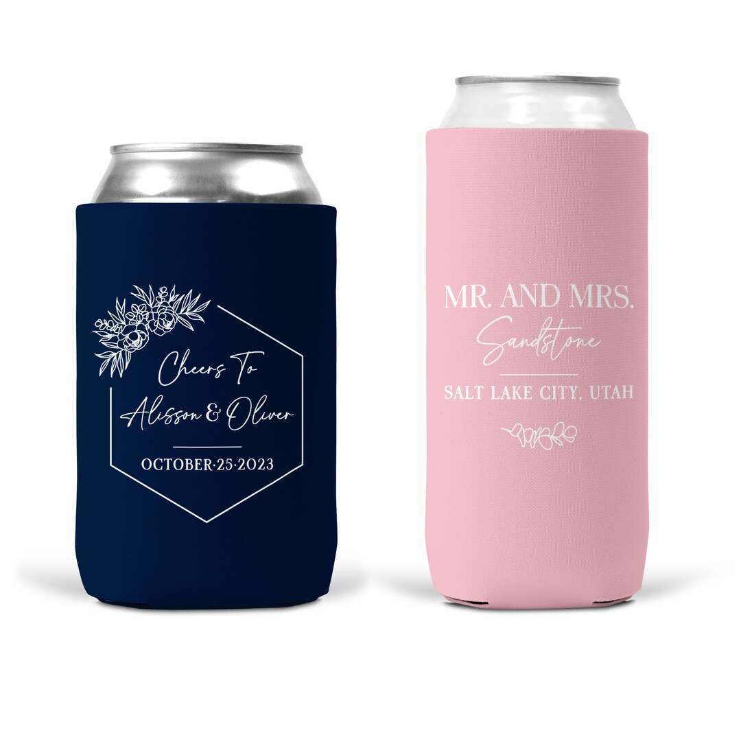 Hexagon Wedding Arch Personalized Can Coolers for Wedding Favors ...