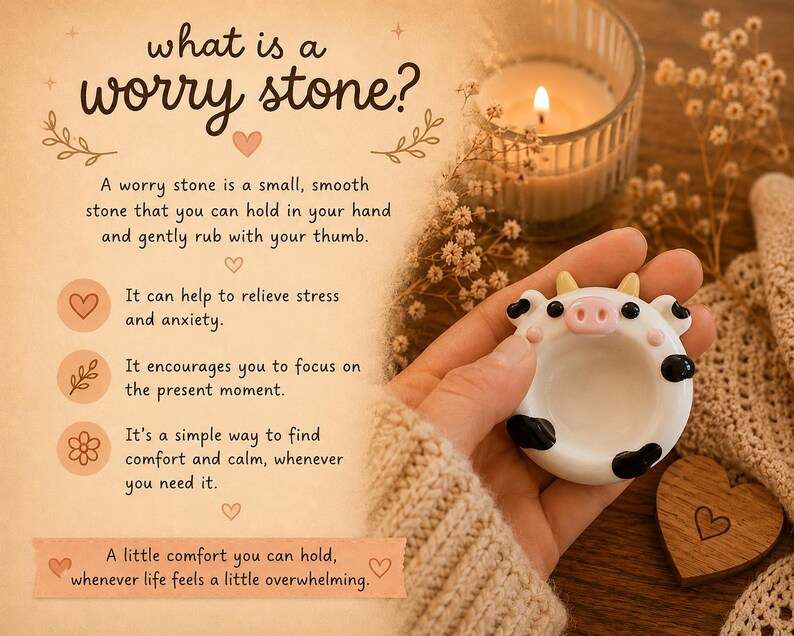 Handmade Cow Worry Stone | Pocket Hug, Anxiety Relief, Desk Companion ...