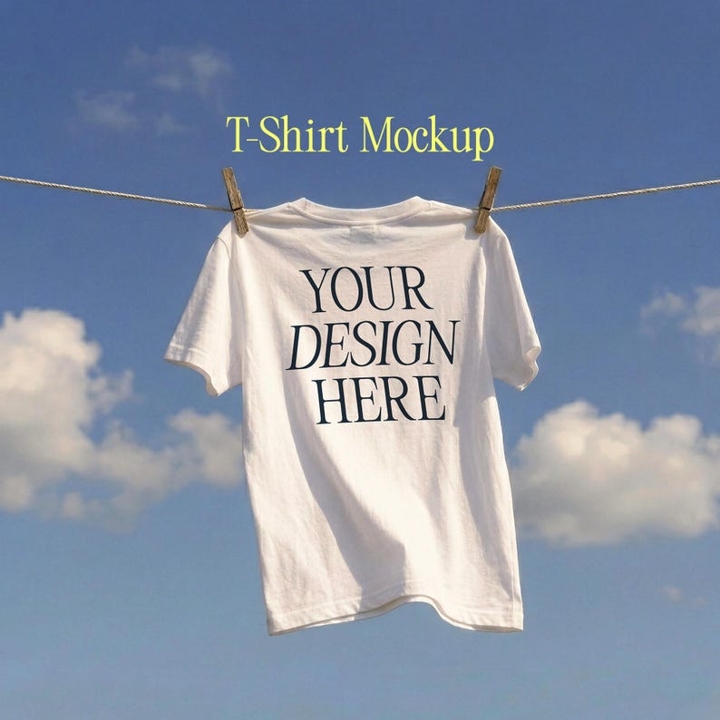 Streetwear T-shirt Mockup, Clothesline Back View, Minimalist Sky (PSD ...