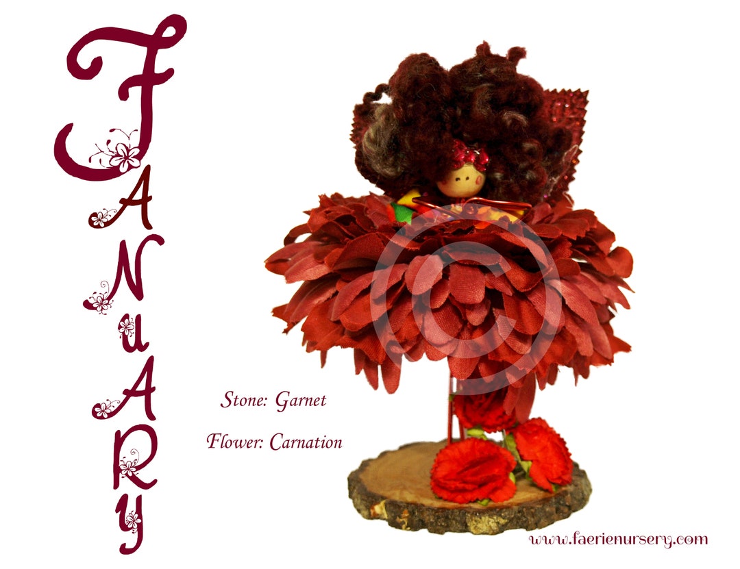 The Calendar Faeries - January -- Garnet, Carnation, OOAK, Fairy - Etsy