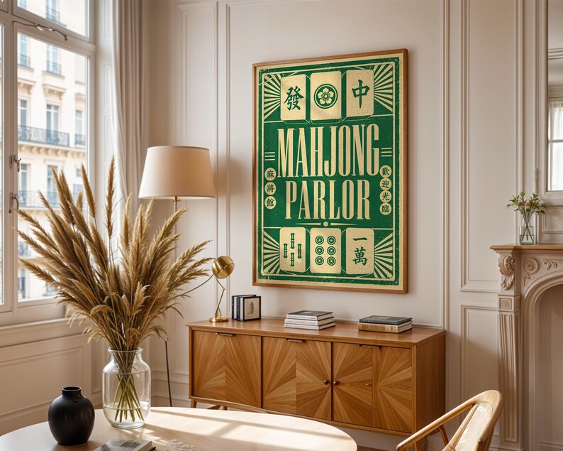 Mahjong Parlor Poster, Retro Game Room Wall Art, Asian Tile Decor - Etsy