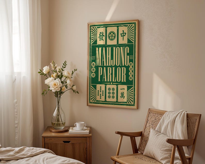 Mahjong Parlor Poster, Retro Game Room Wall Art, Asian Tile Decor - Etsy