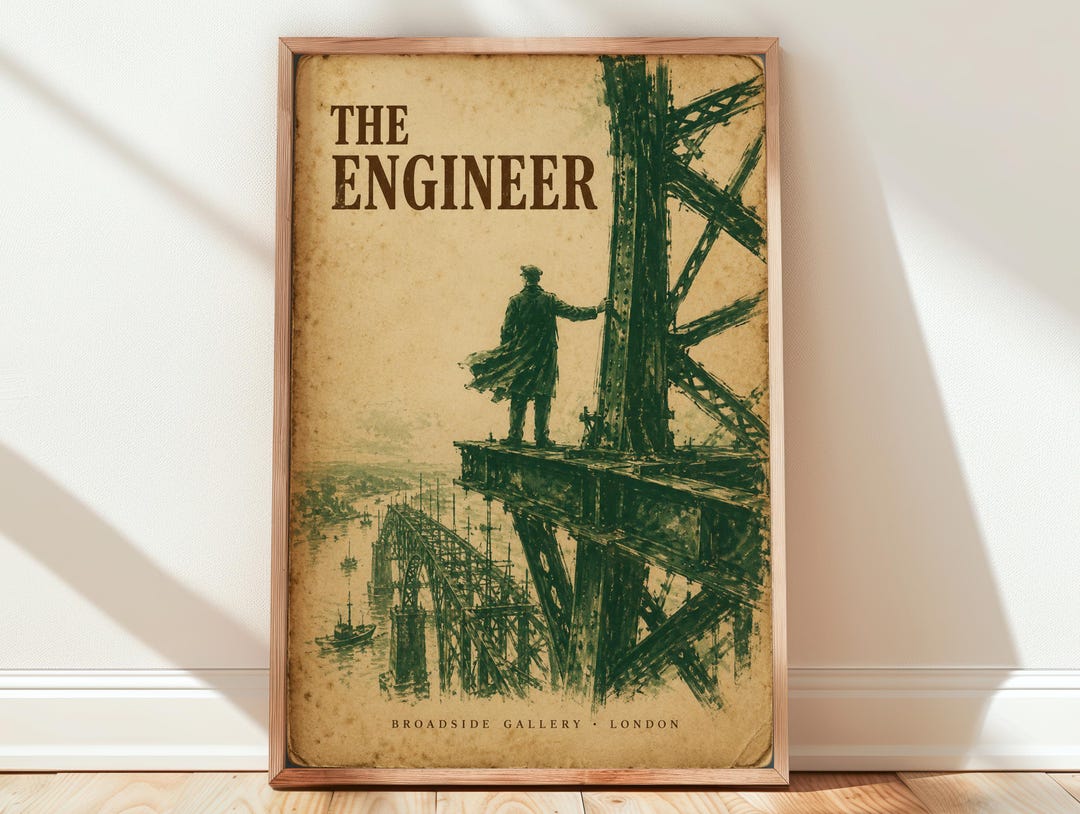 Vintage Engineer Print — Victorian Bridge Builder Illustration ...