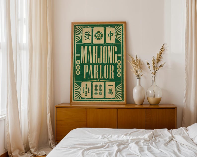 Mahjong Parlor Poster, Retro Game Room Wall Art, Asian Tile Decor - Etsy