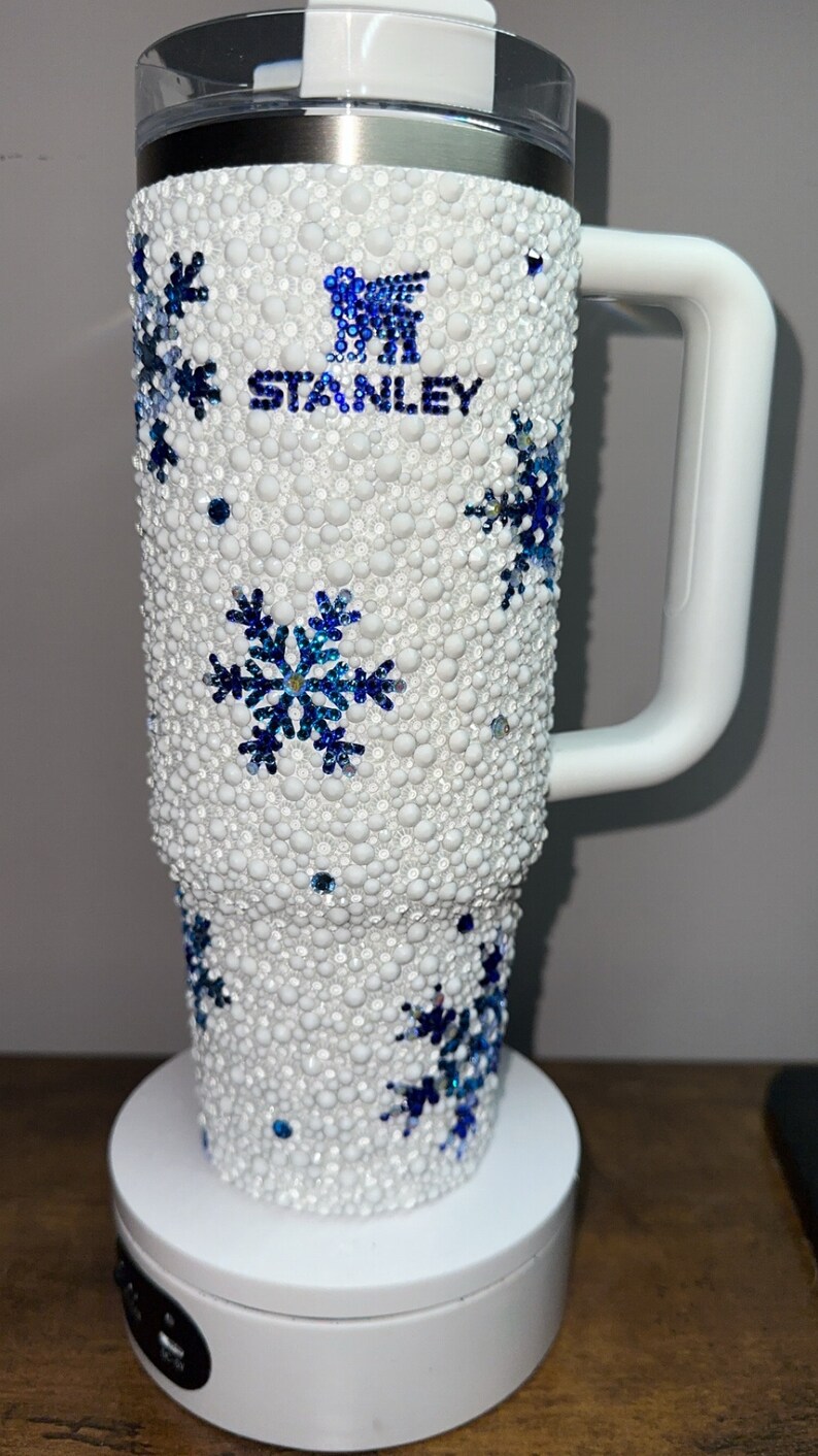 White and Blue Snowflake 30oz Stanley Tumbler With Handle Perfect to ...