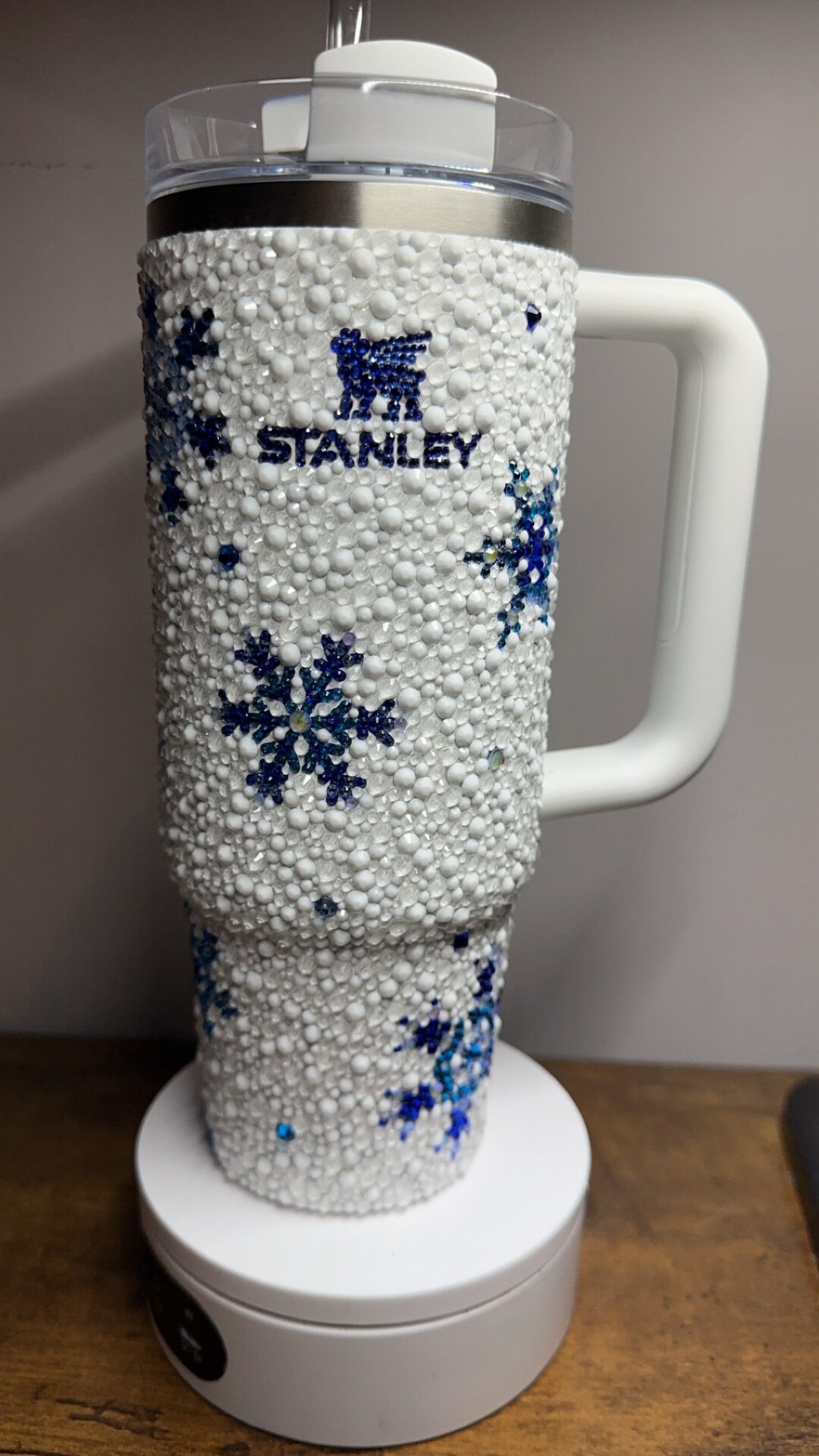 White and Blue Snowflake 30oz Stanley Tumbler With Handle Perfect to ...