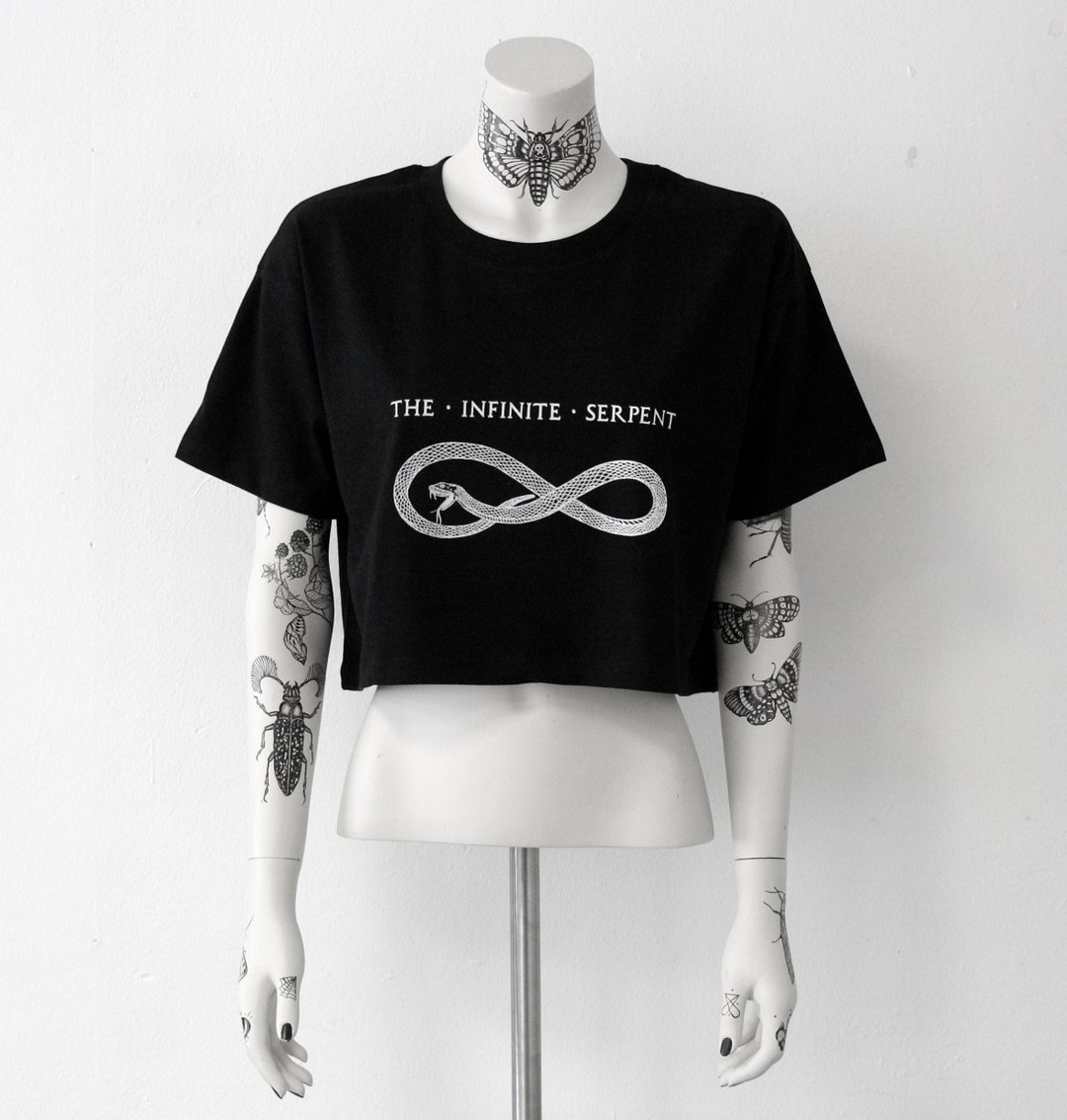 The Infinite Serpent, Womens Cropped Top, Hand Printed , Black, Onesize ...