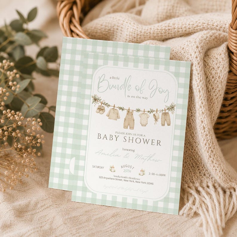 Baby Shower Invitation Template, Neutral Baby Shower Invite, Green ...