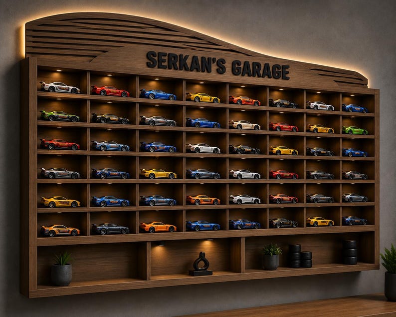 Wooden Toy Car Display Case, Wall Mounted Diecast Storage Organizer for ...