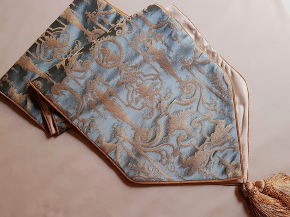 Luxury Table Runner With Pointed Ends and Tassels Silk Brocade | Etsy
