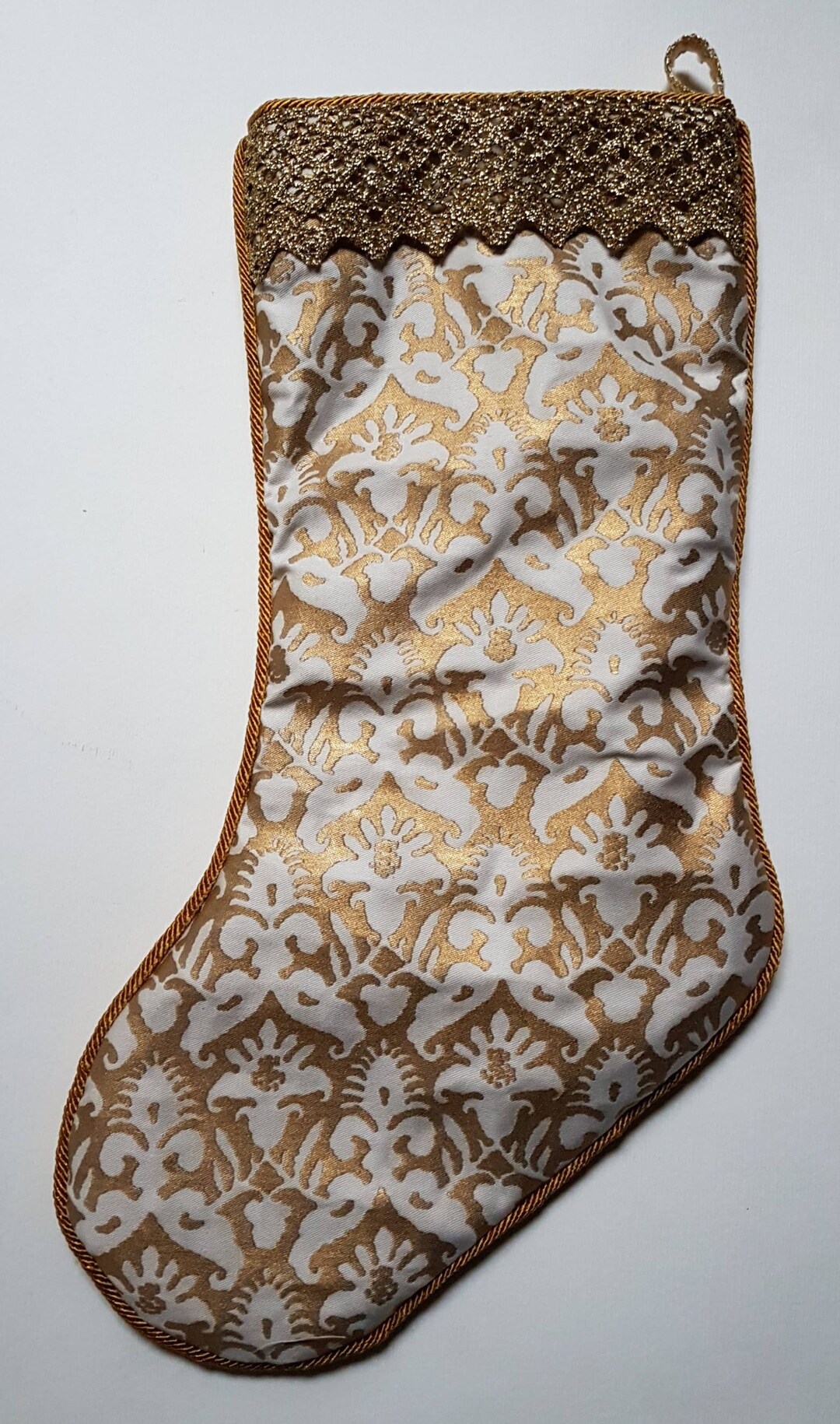 Luxury Christmas Stocking in Ivory & Gold Fortuny Fabric Delfino ...
