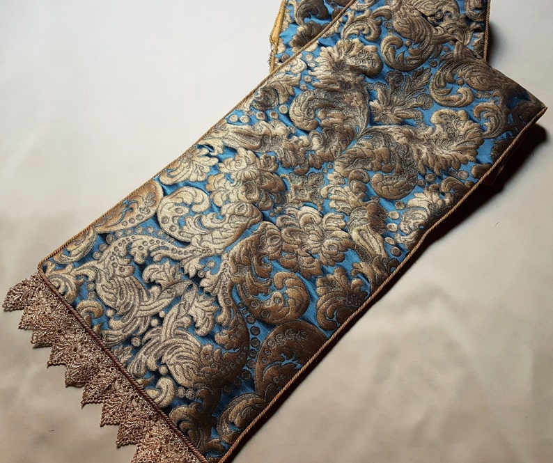 Luxury Table Runner Blue & Gold Silk Brocatelle Rubelli Fabric - Etsy