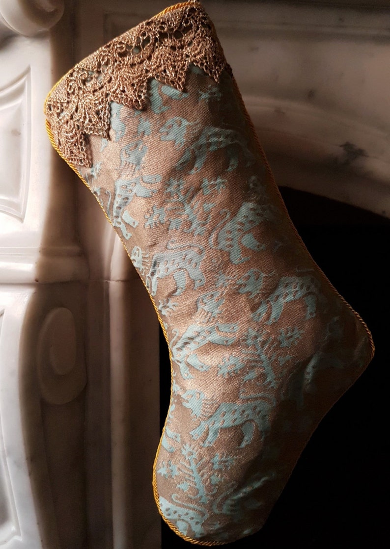 Luxury Christmas Stocking Fortuny Fabric Aquamarine & Silvery - Etsy
