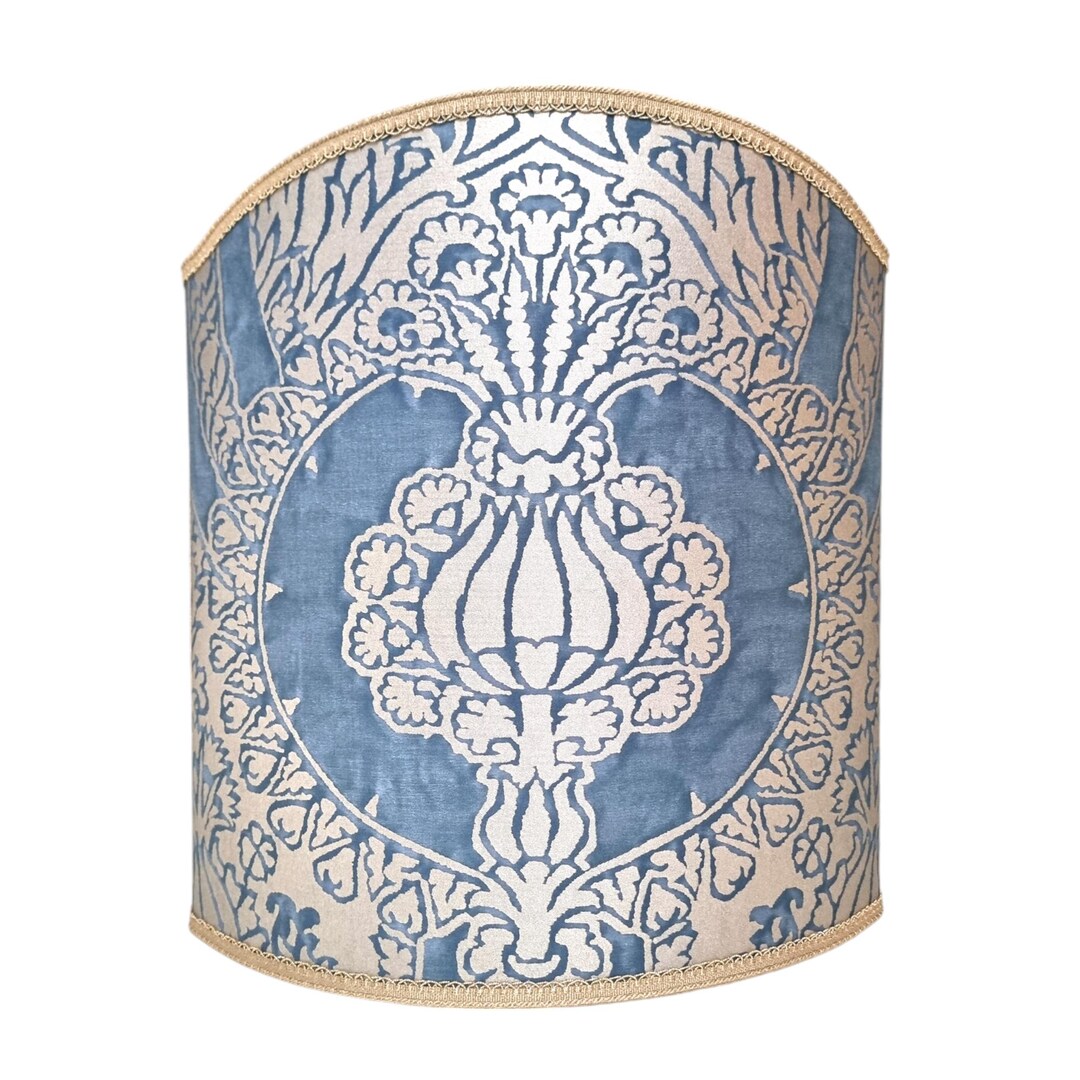 18" Venetian Shield Lampshade Fortuny Fabric Blue & Silvery Gold Nicolo ...