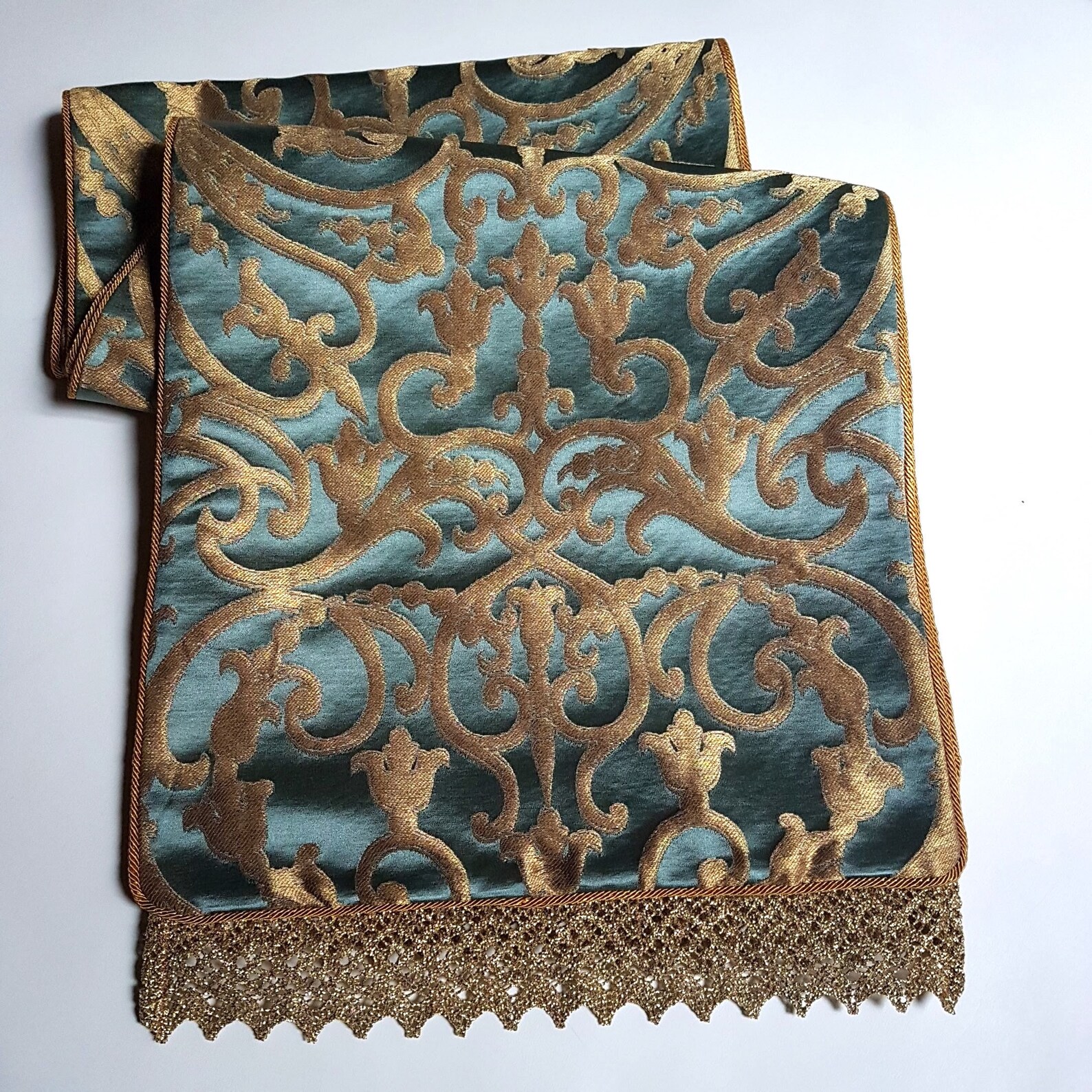 Luxury Table Runner Blue & Gold Silk Jacquard Rubelli Fabric | Etsy