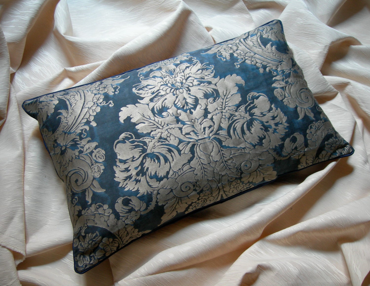 Throw Pillow Cushion Cover Fortuny Fabric Midnight Blue & - Etsy