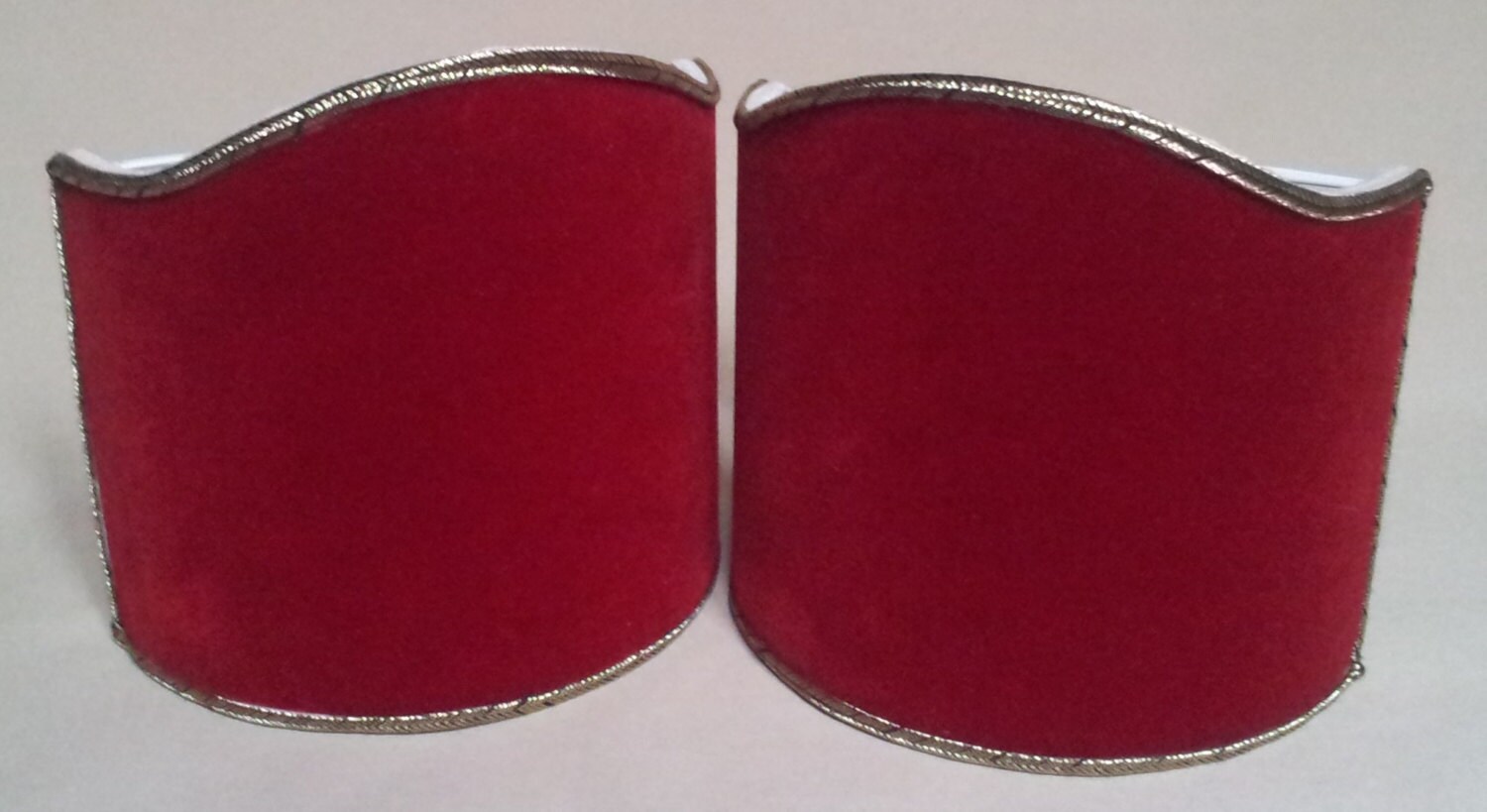 Pair of Clip-on Shield Shades Red Velvet Rubelli Fabric Mini Lampshade ...