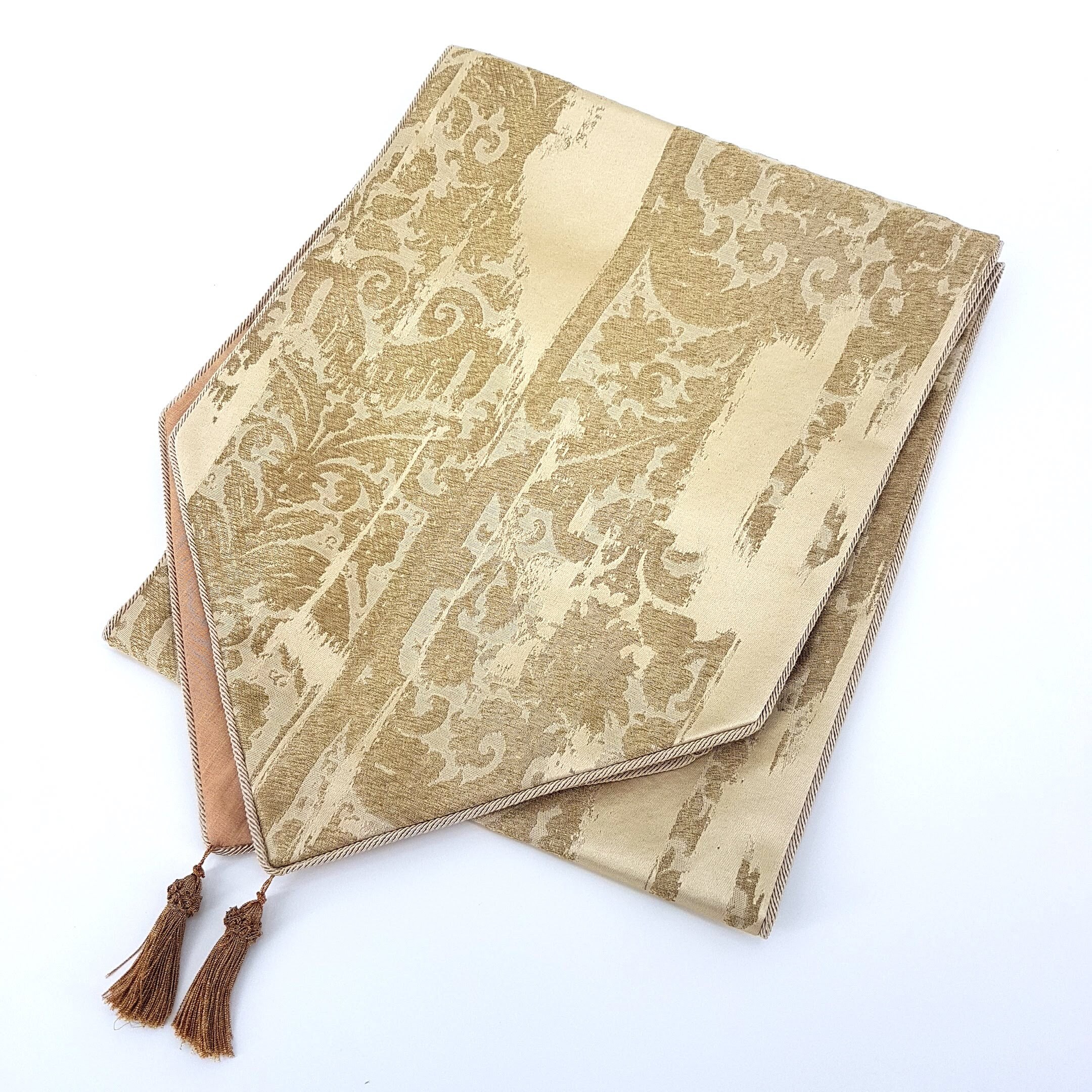 Luxury Table Runner with Pointed Ends And Tassels Sand Silk | Etsy