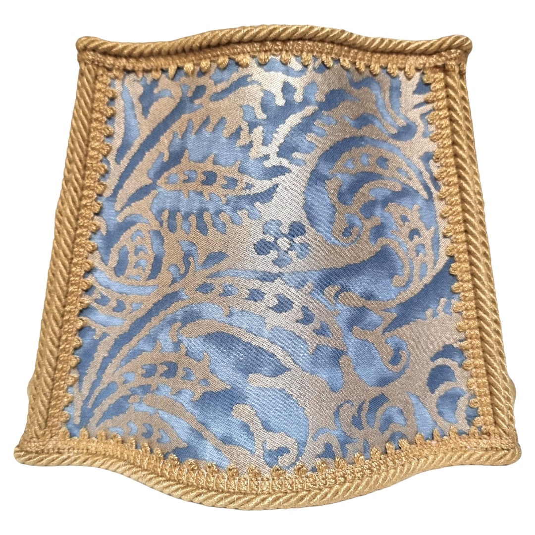 Fortuny Lamp Shade in Blue & Silvery Gold Campanelle Pattern Fancy ...