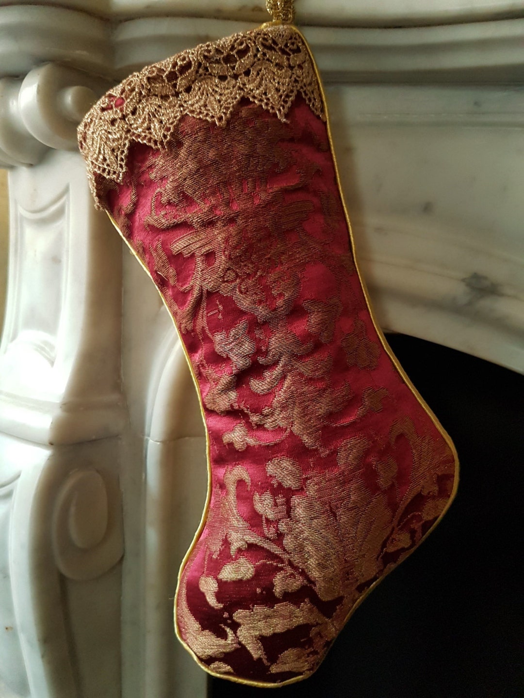 Luxury Christmas Stocking Cardinal & Gold Silk Jacquard Rubelli Fabric ...