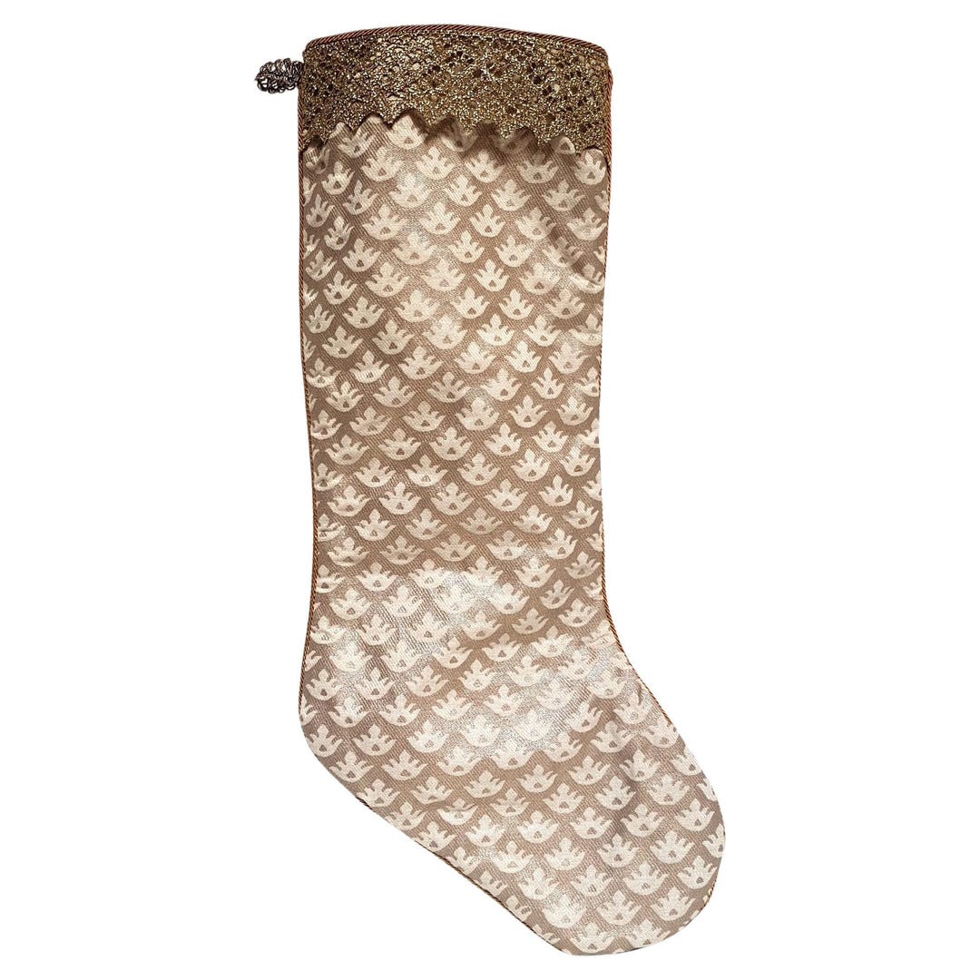Luxury Christmas Stocking in Ivory & Silvery Gold Fortuny Fabric ...