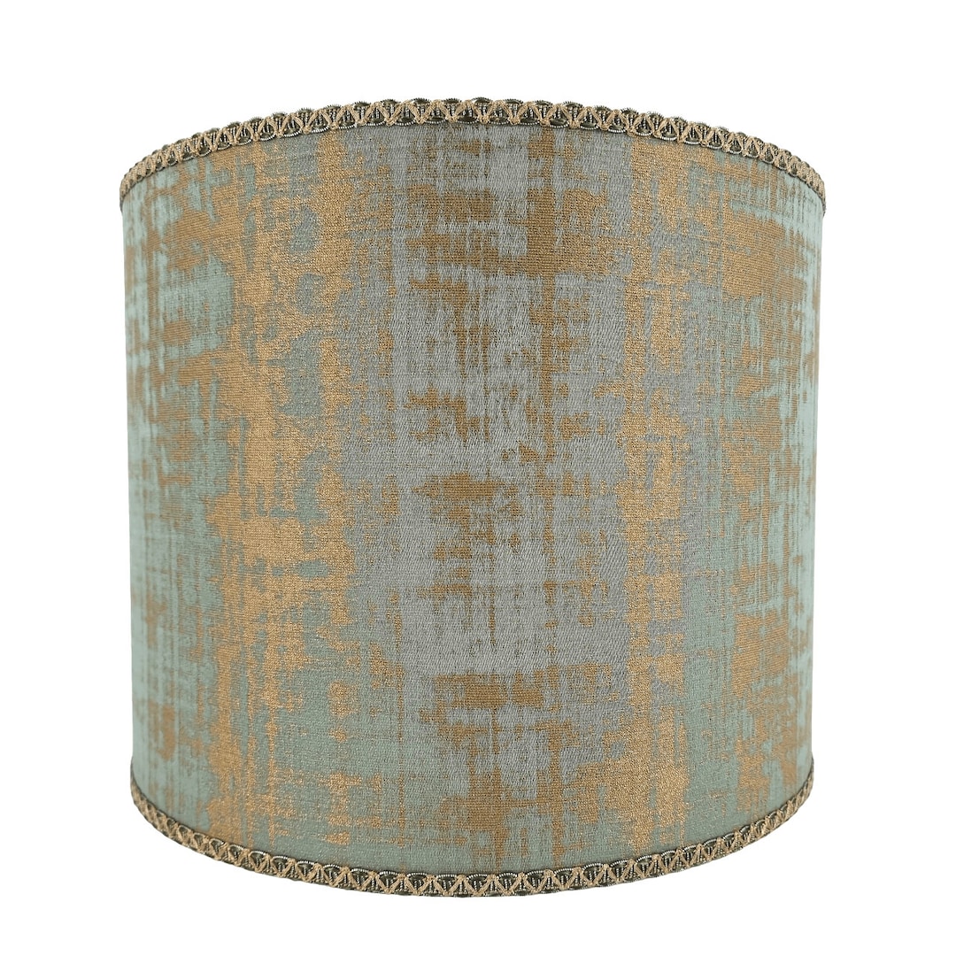 Drum Lamp Shade Silk Lampas Rubelli Jacquard Fabric Reseda Green & Gold ...