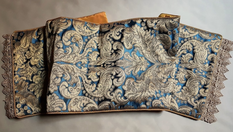 Luxury Table Runner Blue & Gold Silk Brocatelle Rubelli Fabric - Etsy