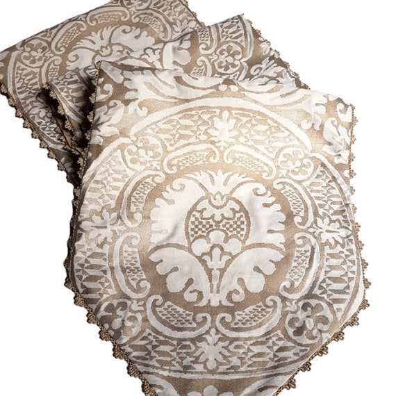 Luxury Table Runner With Pointed Ends Fortuny Fabric Champagne - Etsy