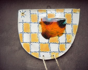 Yellow Chicken Ceramic Ornament Animal Pottery Red Dots Eco | Etsy