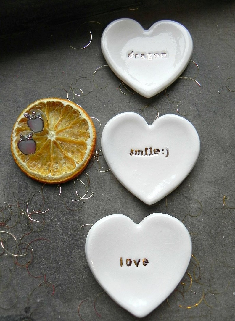 Positive Words Heart Ceramic Ring Dish Gold Lettering Inspirational ...